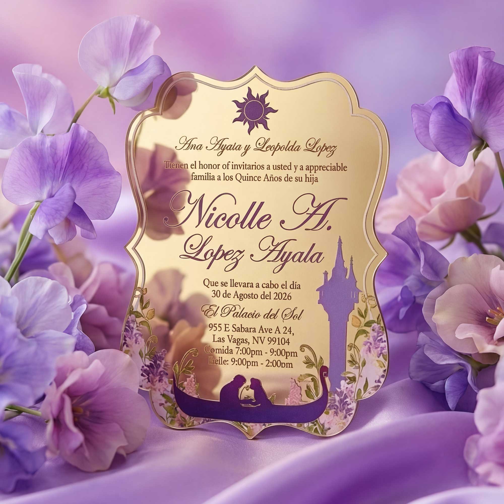 Acrylic Quinceañera Benalux Gold Rapunzel – Solo Invitaciones